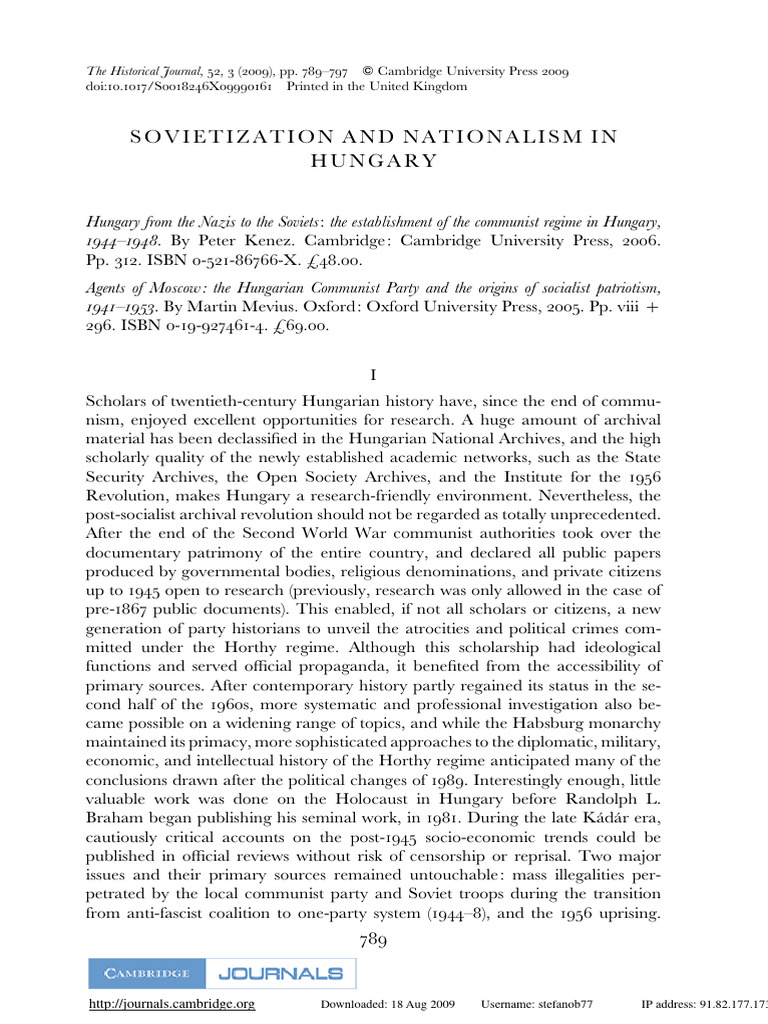 Sovietization and Nationalism in Hungary | PDF | Hungary | Soviet Union