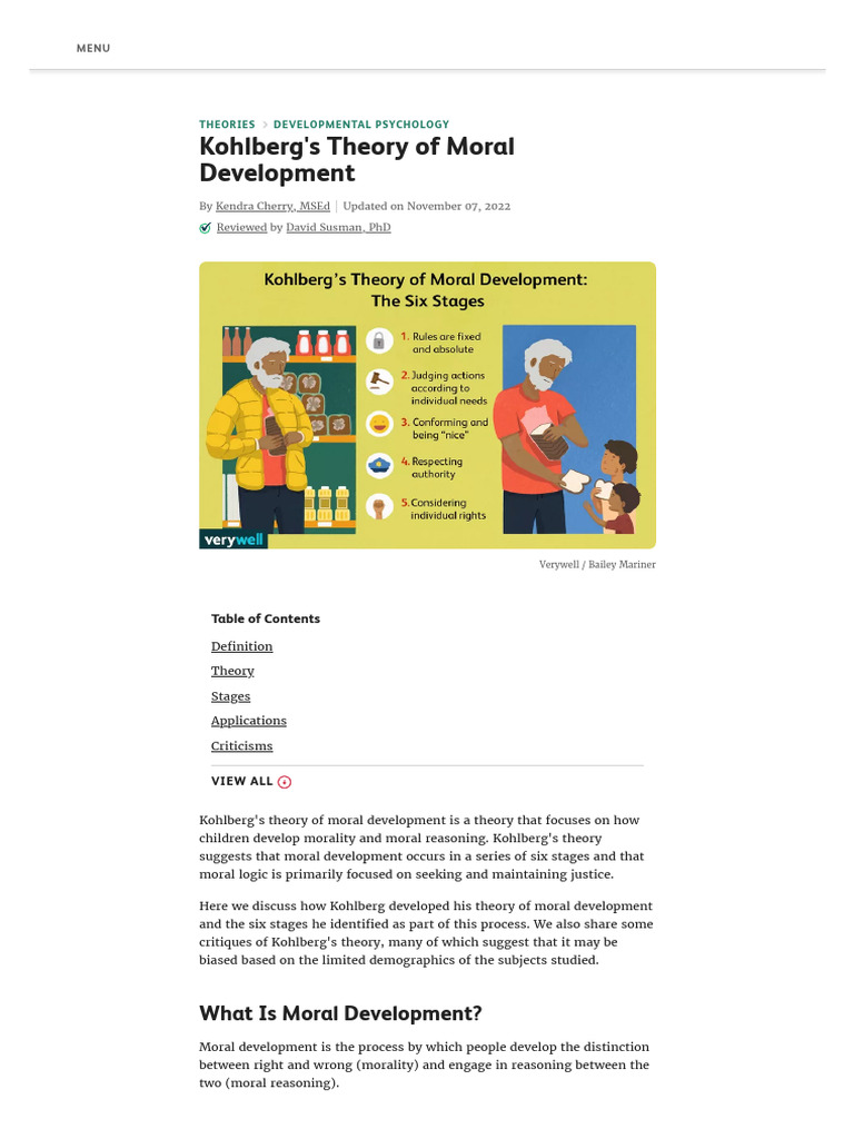 Kohlberg's Theory of Moral Development | PDF | Morality | Social Psychology