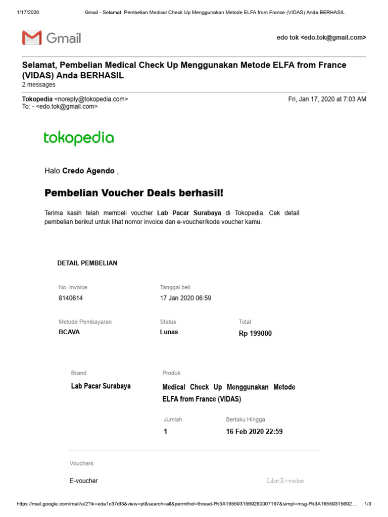 Bukti Bayar Lab Pacar | PDF