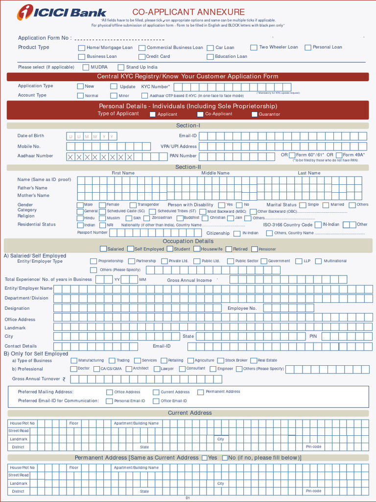 Co Applicant Form ICICI | PDF | Banks | Reserve Bank Of India