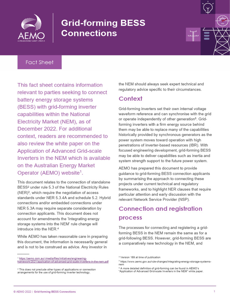 Grid Forming BESS Connection Fact Sheet | PDF | Power Inverter | Electrical Grid