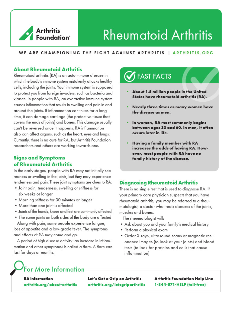 RA FactSheet | Download Free PDF | Arthritis | Rheumatoid Arthritis