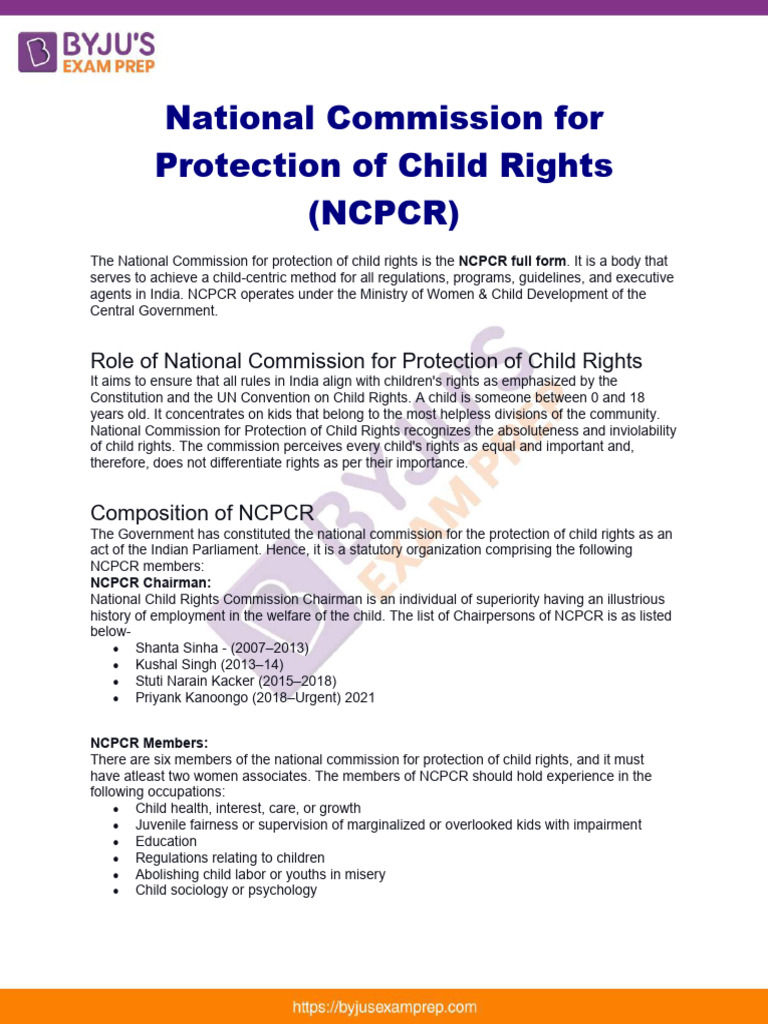 National Commission For Protection of Child Rights Upsc Notes 68 | PDF ...