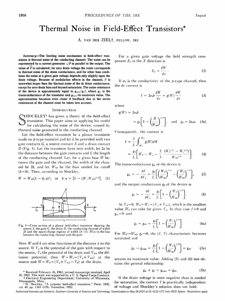 Thermal Noise in Field-Effect Transistors | PDF | Field Effect ...