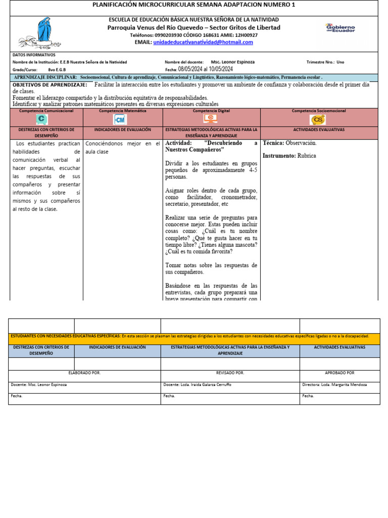 Planificacion Octavo Noveno y Decimo Cuatro Semanas | PDF | Aprendizaje ...