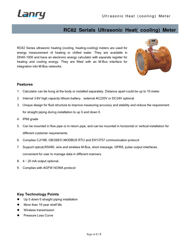 Ultrasonic Heat Cooling Meter Guide | PDF | Flow Measurement ...