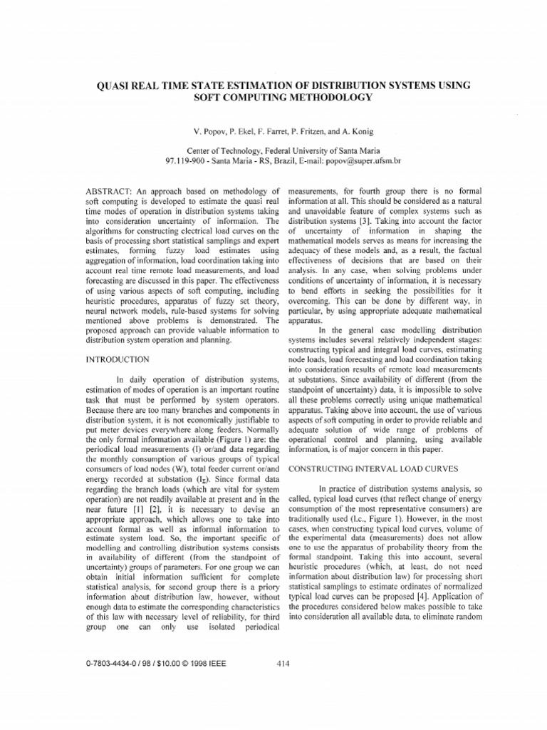 Quasi Real Time State Estimation Of Distribution Systems Using Pdf