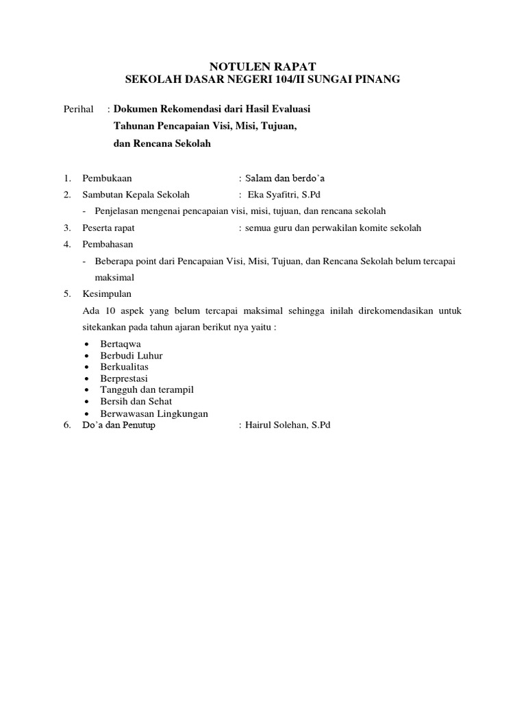 27 Notulen Rapat Evaluasi | PDF