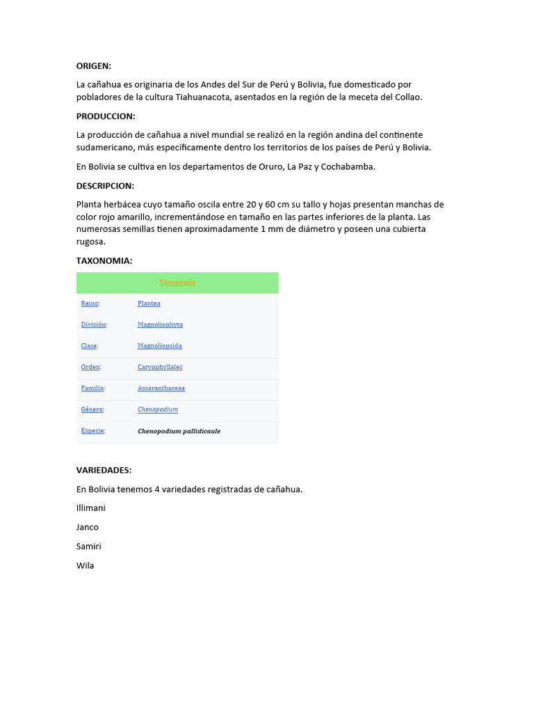 Cañahua: Origen, Producción y Variedades | PDF