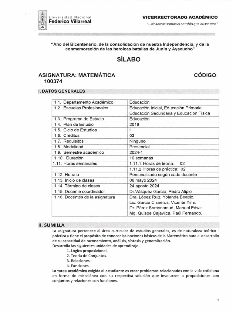 Silabo Matematica 2024 Aprobado | PDF | Evaluación | Conocimiento procedimental