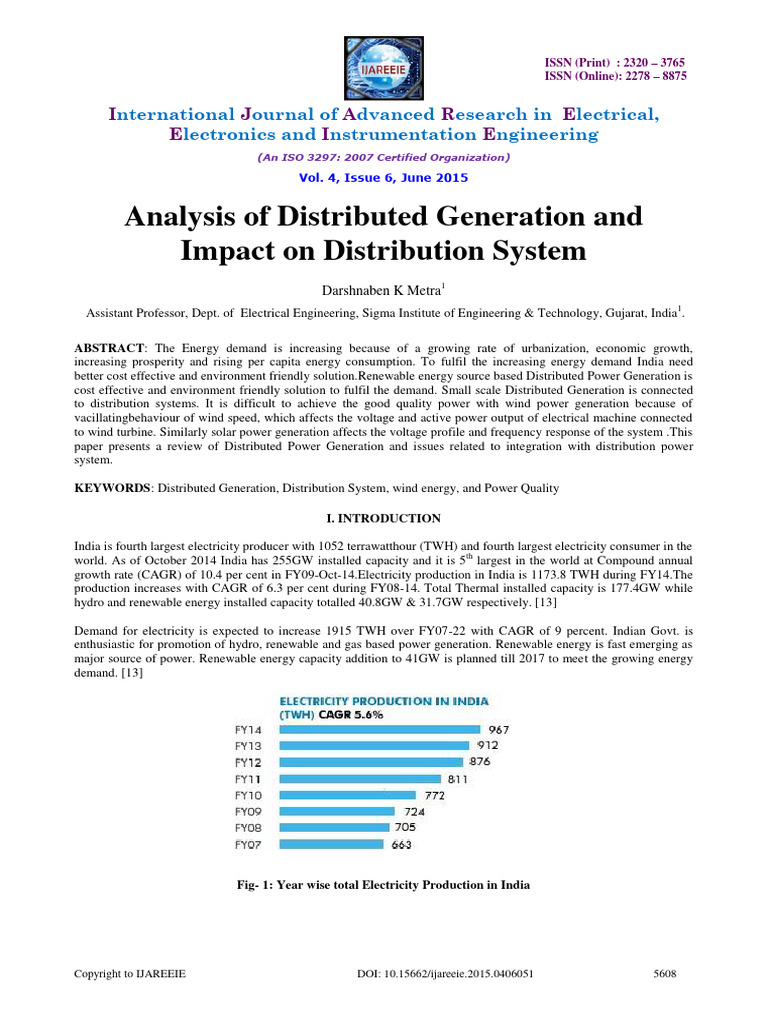 Analysis of Distributed Generation and Impact On Distribution System ...