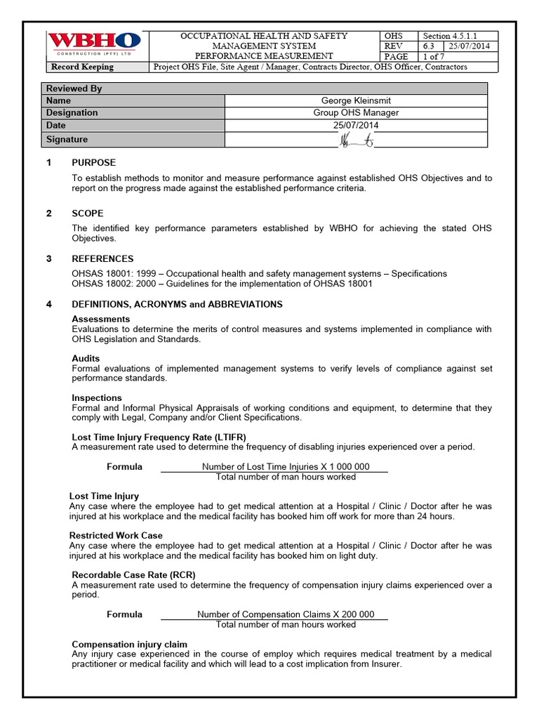 4.5.1.1 Performance Measurement | PDF | Occupational Safety And Health ...