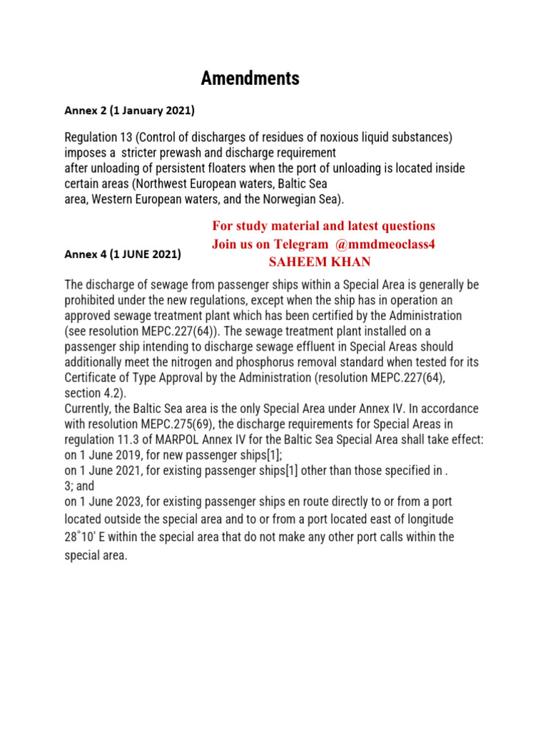 MARPOL Annex Amendments Overview 2021 | PDF