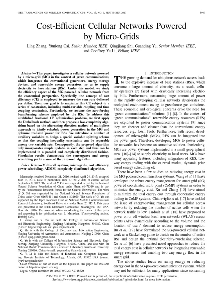 Cost-Efficient Cellular Networks Powered by Micro-Grids | Download Free PDF | Mathematical ...