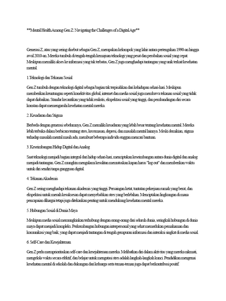 Mental Health Among Gen Z | PDF