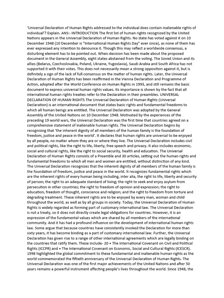 Universal Declaration of Human Rights Addressed To The Individual Does ...