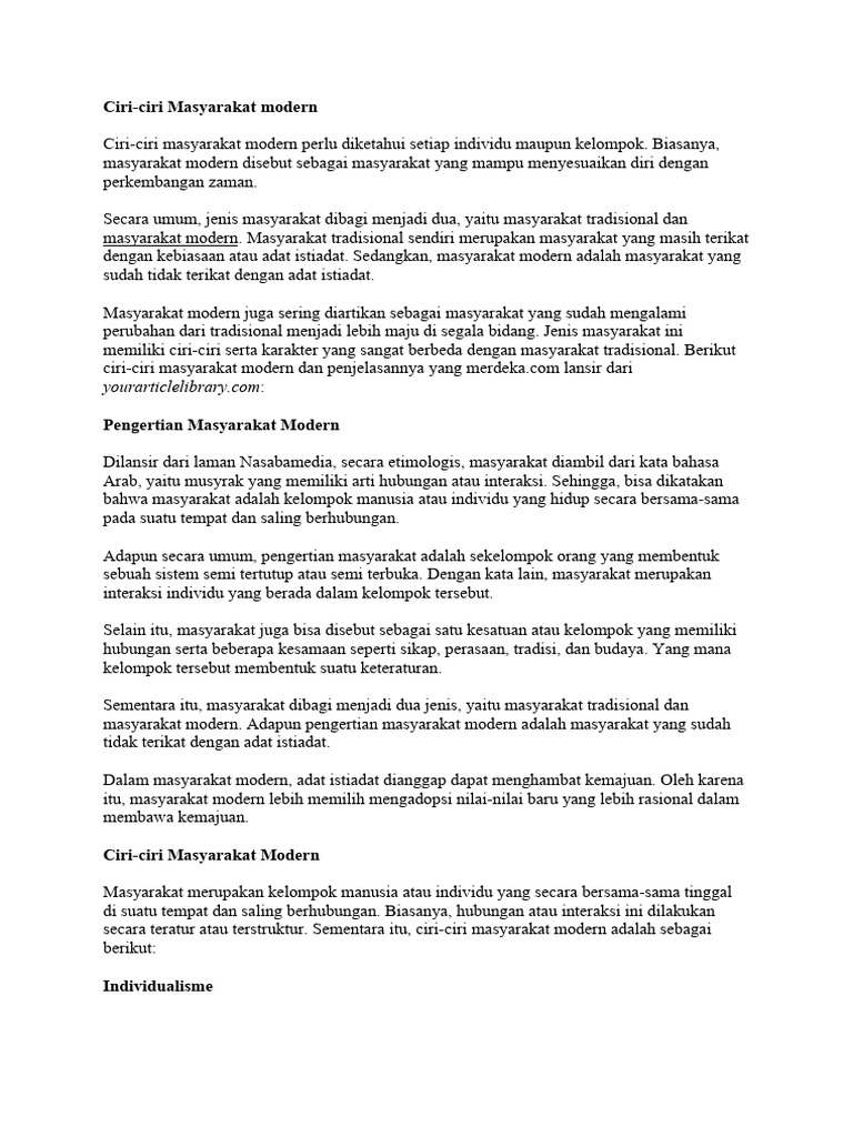 Ciri-Ciri Masyarakat Modern dan Tradisional | PDF | Ilmu Sosial | Gaya ...