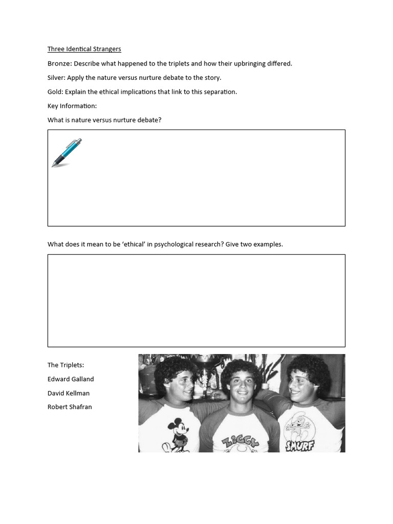 Three Identical Strangers Worksheet | PDF | Self-Improvement