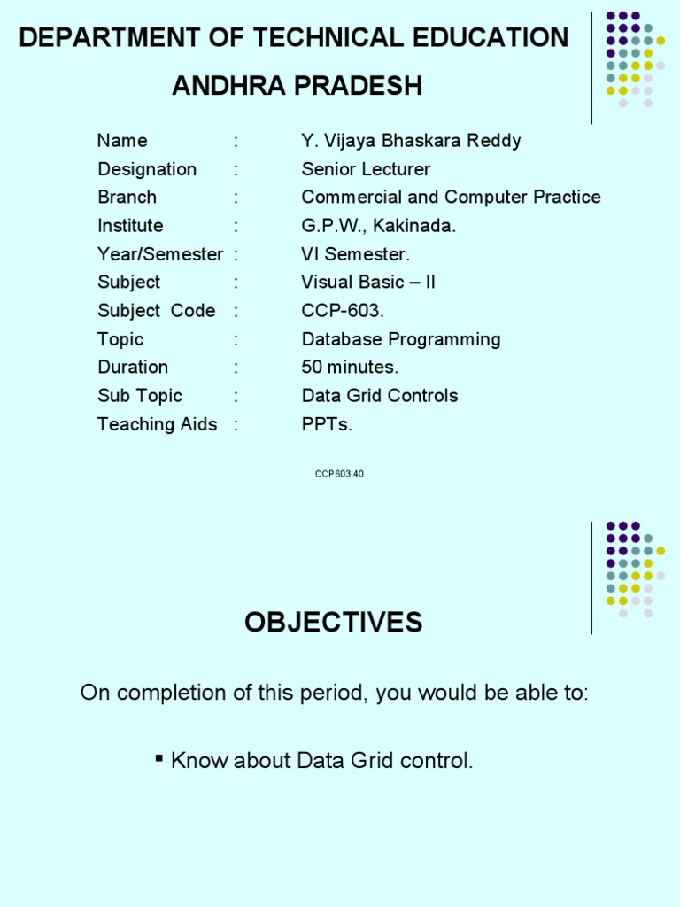 Data Grid Control in Visual Basic | PDF | Active X Data Objects | Databases