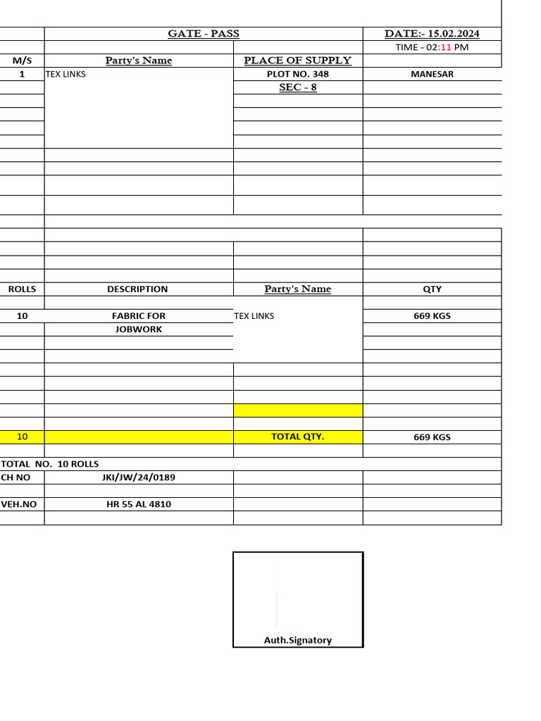 Gate Pass | PDF | Invoice