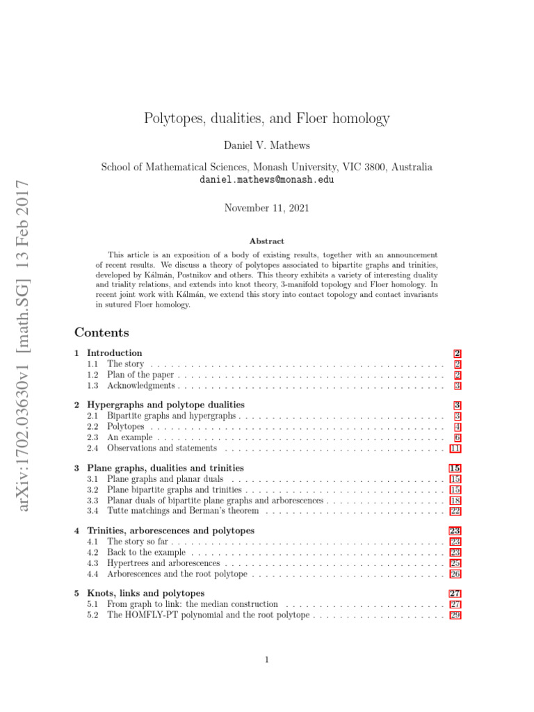 Polytopes, Dualities, and Floer Homology | PDF | Vertex (Graph Theory ...