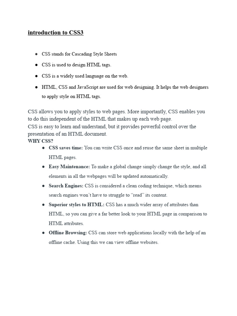 Introduction To CSS3 | PDF | Html | World Wide Web