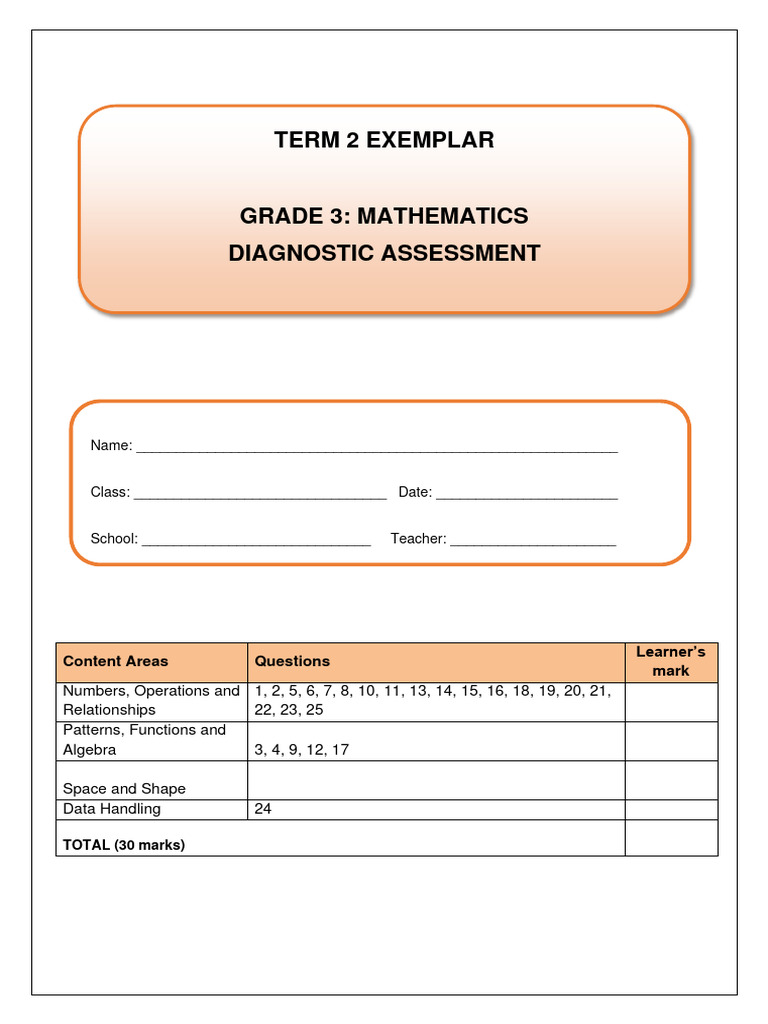 Grade 3 Maths Diagnostic Assessment | PDF | Mathematics