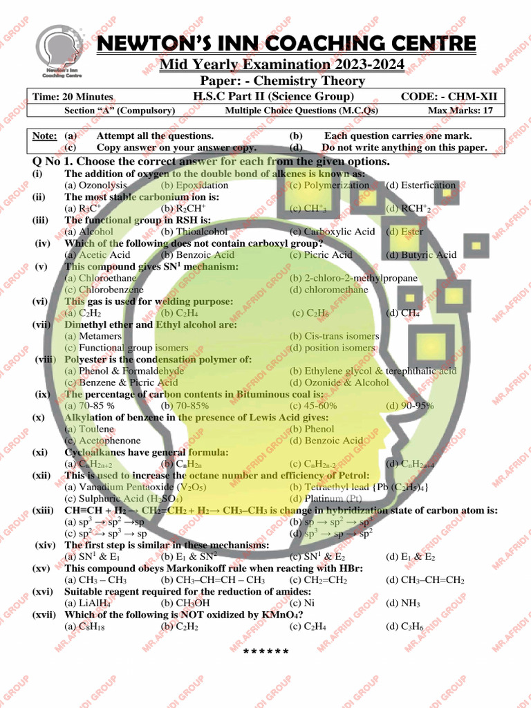 Xii-All Subjects Sci Prelims.p Newtons'Inn Coaching Center Mid Term | PDF