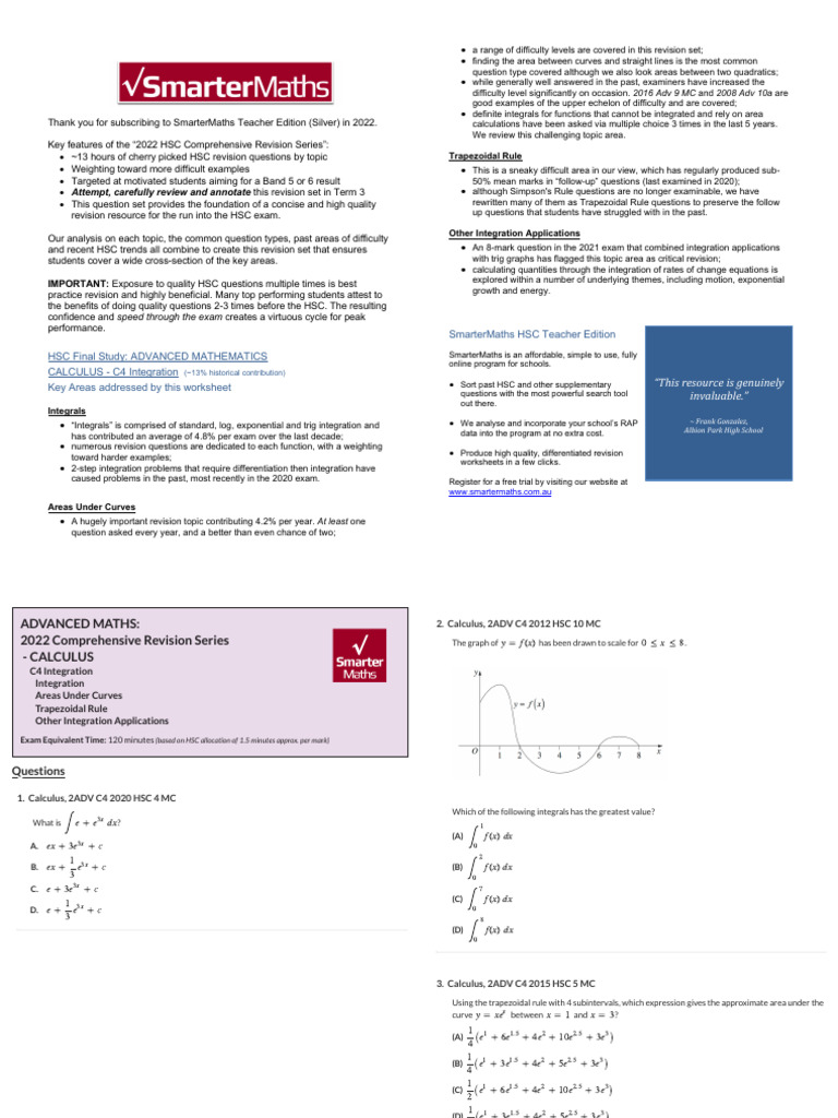 Adv 2022 HSC CRS C4 | PDF | Integral | Area