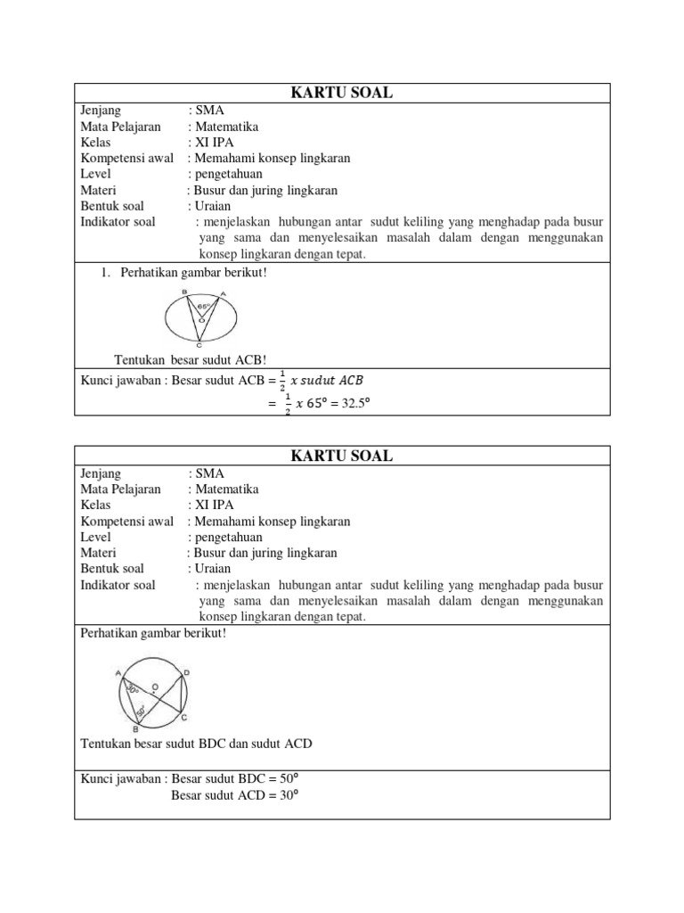 Kartu Soal Busur Dan Juring Lingkaran | PDF