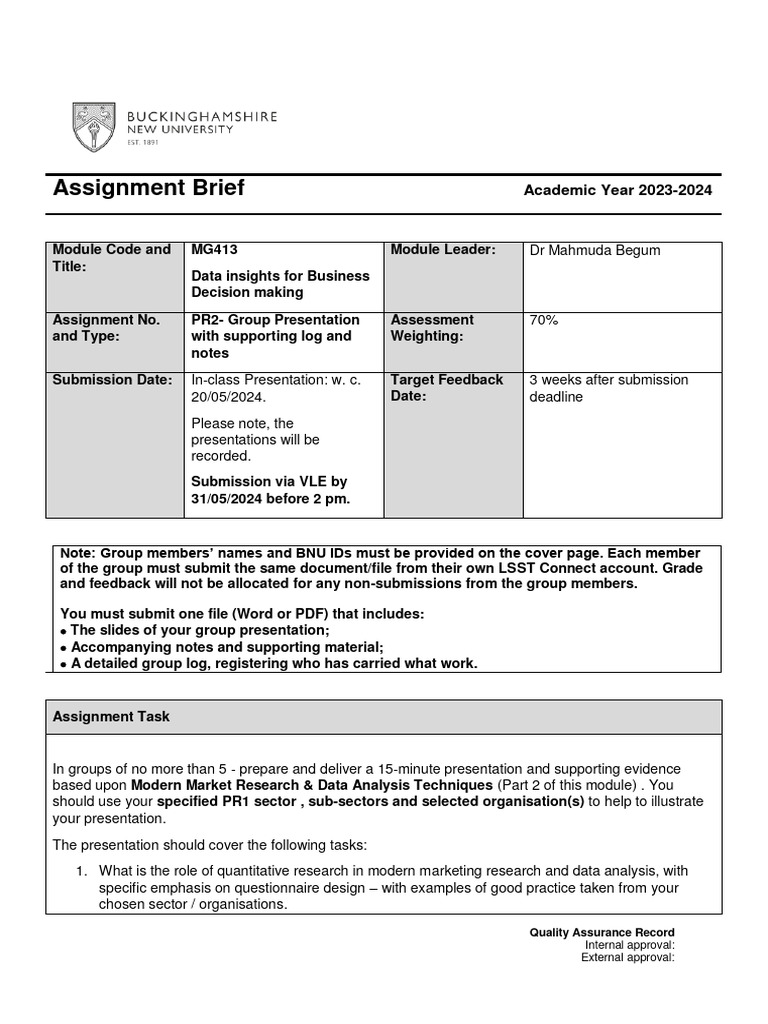 MG413 PR2 Assignment Brief | PDF | Quantitative Research | Time Series