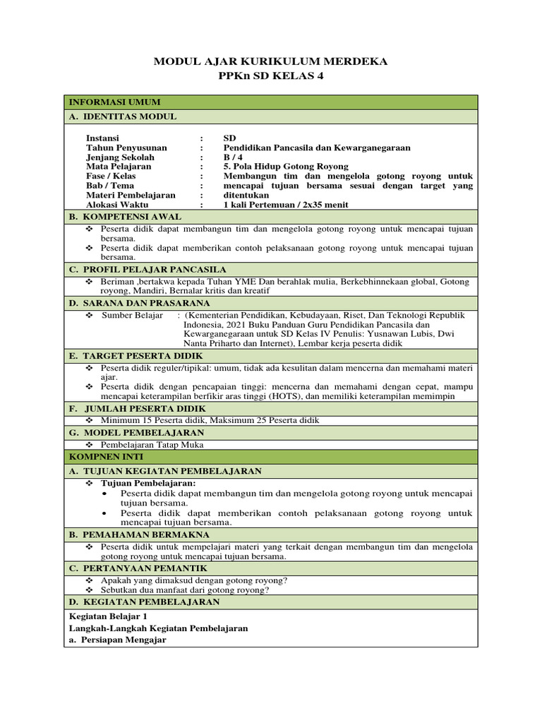 Modul Microteaching Kelas 4 | PDF