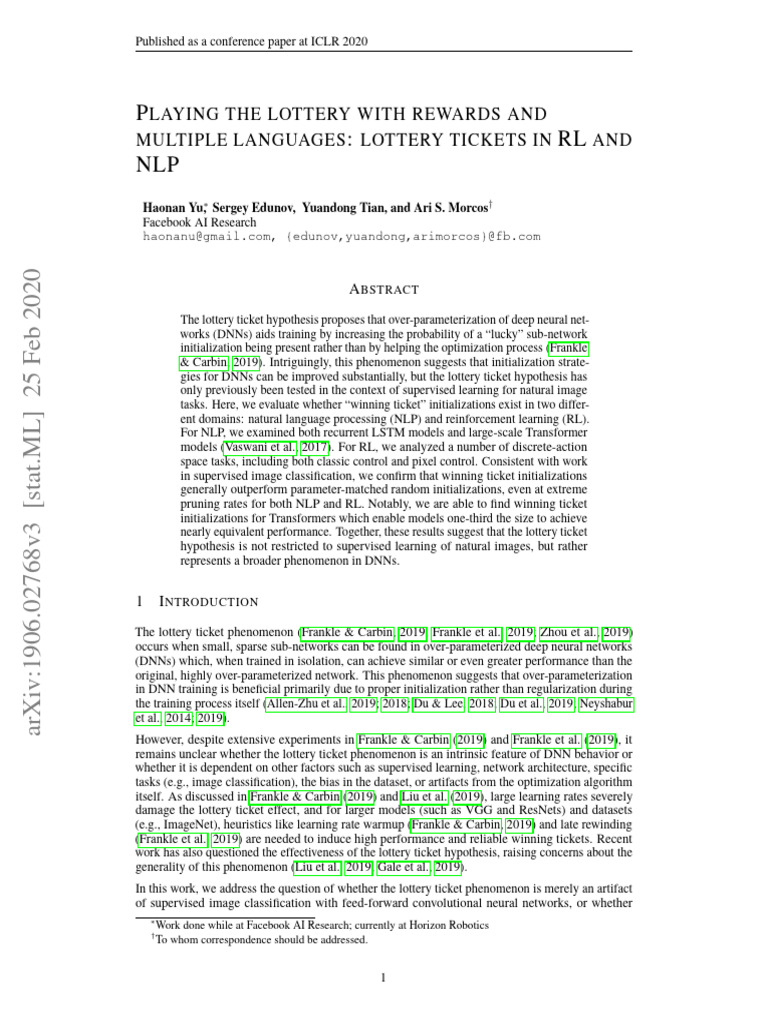 P: RL NLP: Laying The Lottery With Rewards and Multiple Languages ...