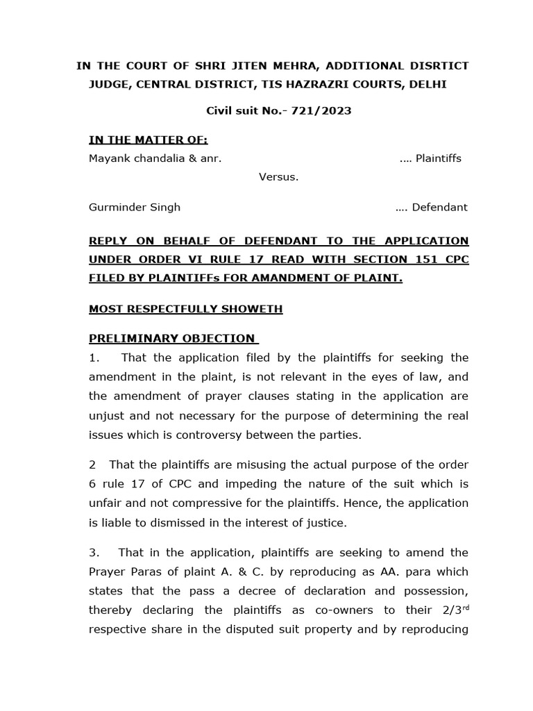 Reply To Order 6 Rule 17 | PDF | Lawsuit | Affidavit