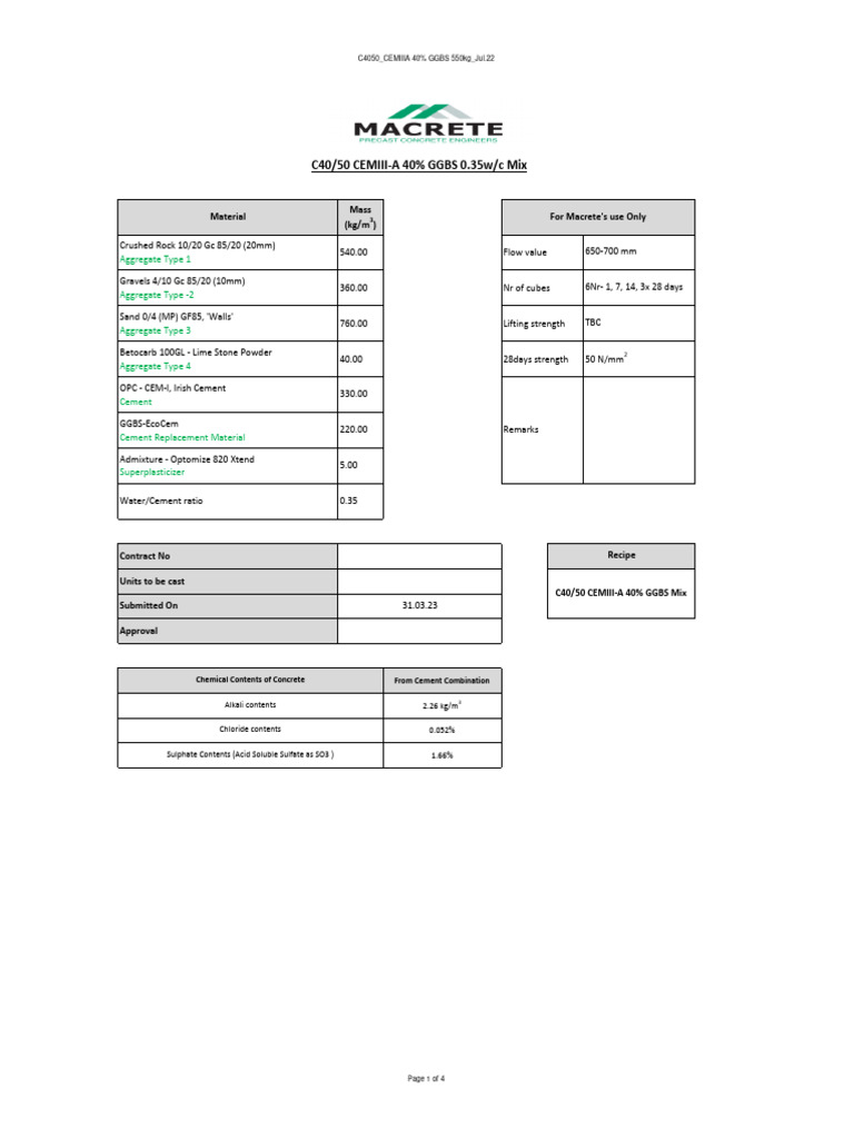 GGBS Concrete Mix Specifications | PDF | Concrete | Cement