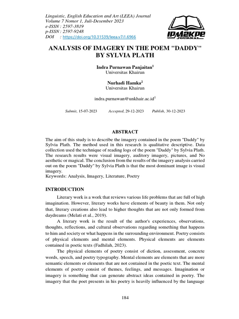 Analysis of Imagery in The Poem DADDY by Sylvia PL | PDF | Senses | Poetry