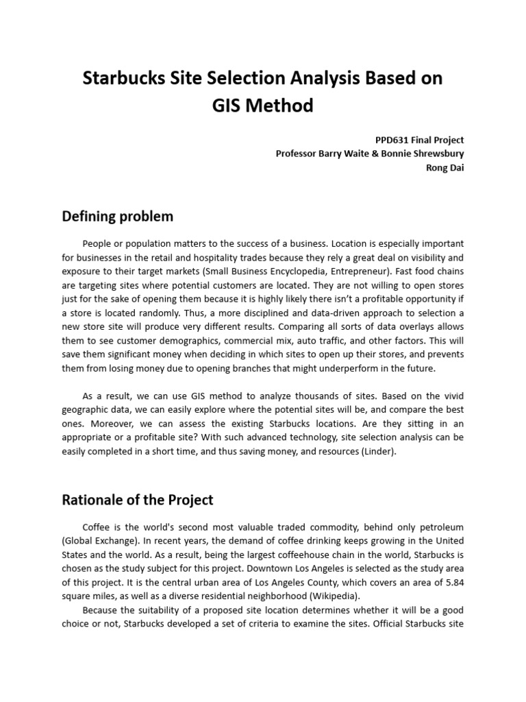 SBUX - Site Selection Analysis - GIS Method | Download Free PDF ...