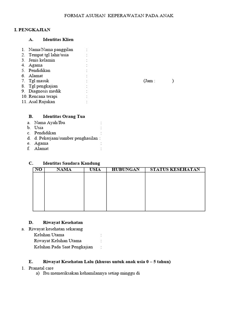 Format Asuhan Keperawatan Pada Anak | PDF