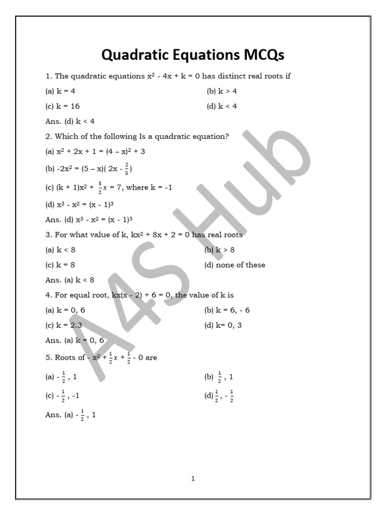 4.quadratic Equations A4S Book | PDF | Algebra | Mathematics