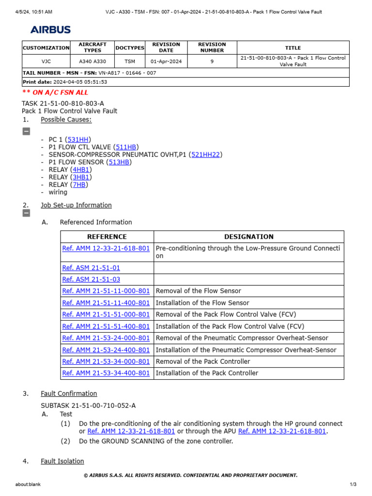 A320 Pack 1 Flow Control Valve Fault | PDF | Gas Technologies | Aircraft