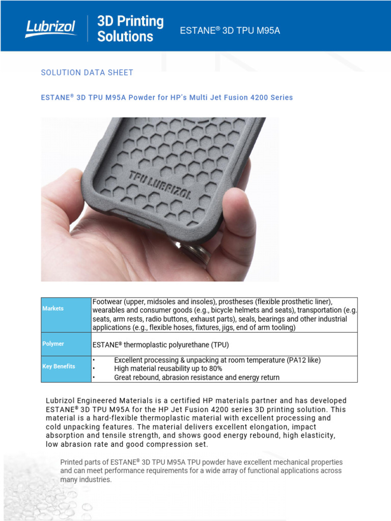 ESTANE 3D TPU M95A For Additive Manufacturing Solution Data Sheet | PDF ...
