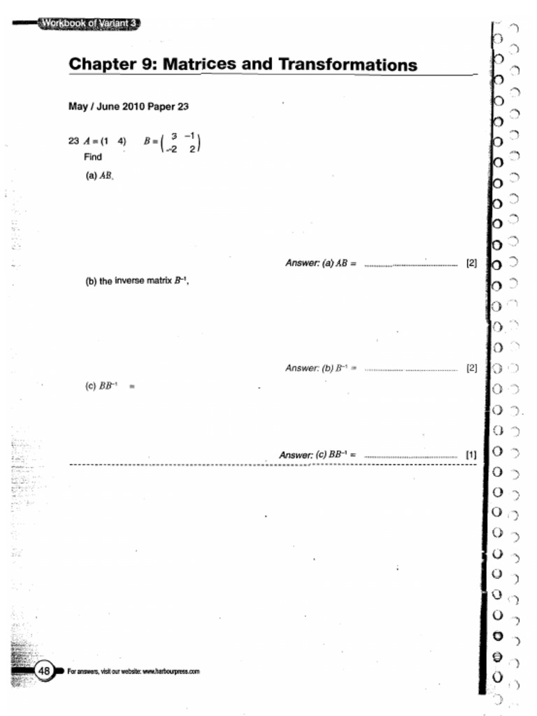 Matrices & Transformation Worksheet | PDF
