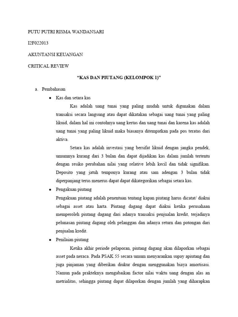 CR 1 Kas Dan Piutang Putu Putri Risma | PDF