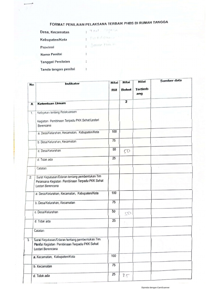 Format Penilaian PHBS | PDF