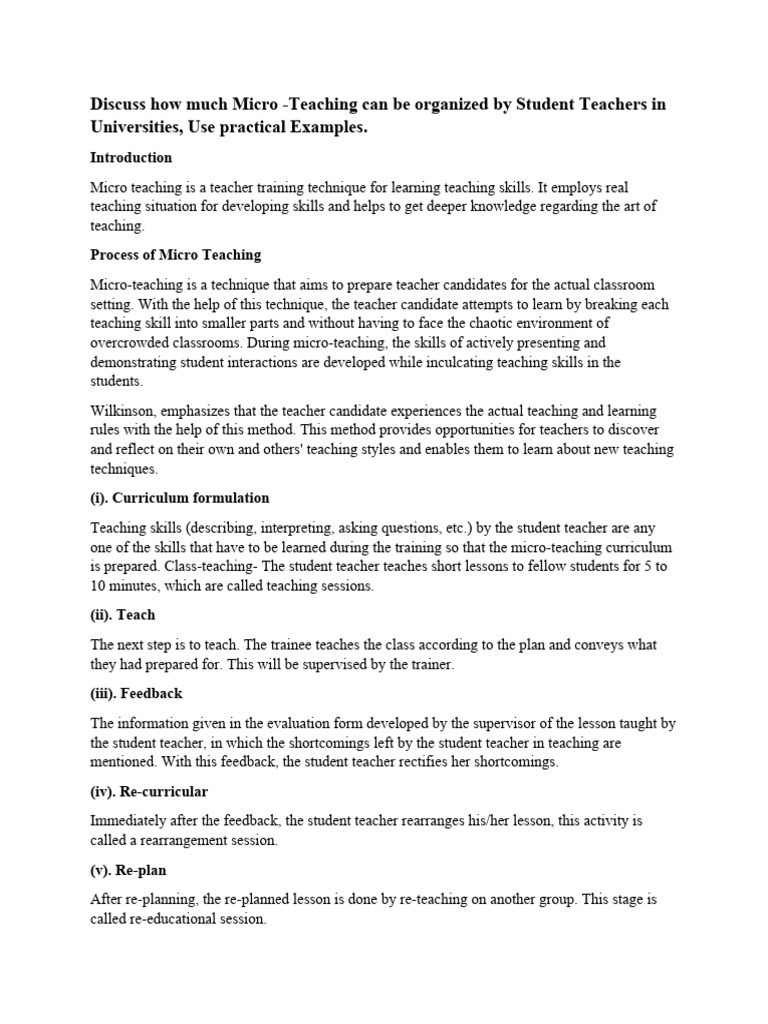 Micro Teaching | PDF | Teachers | Cognitive Science