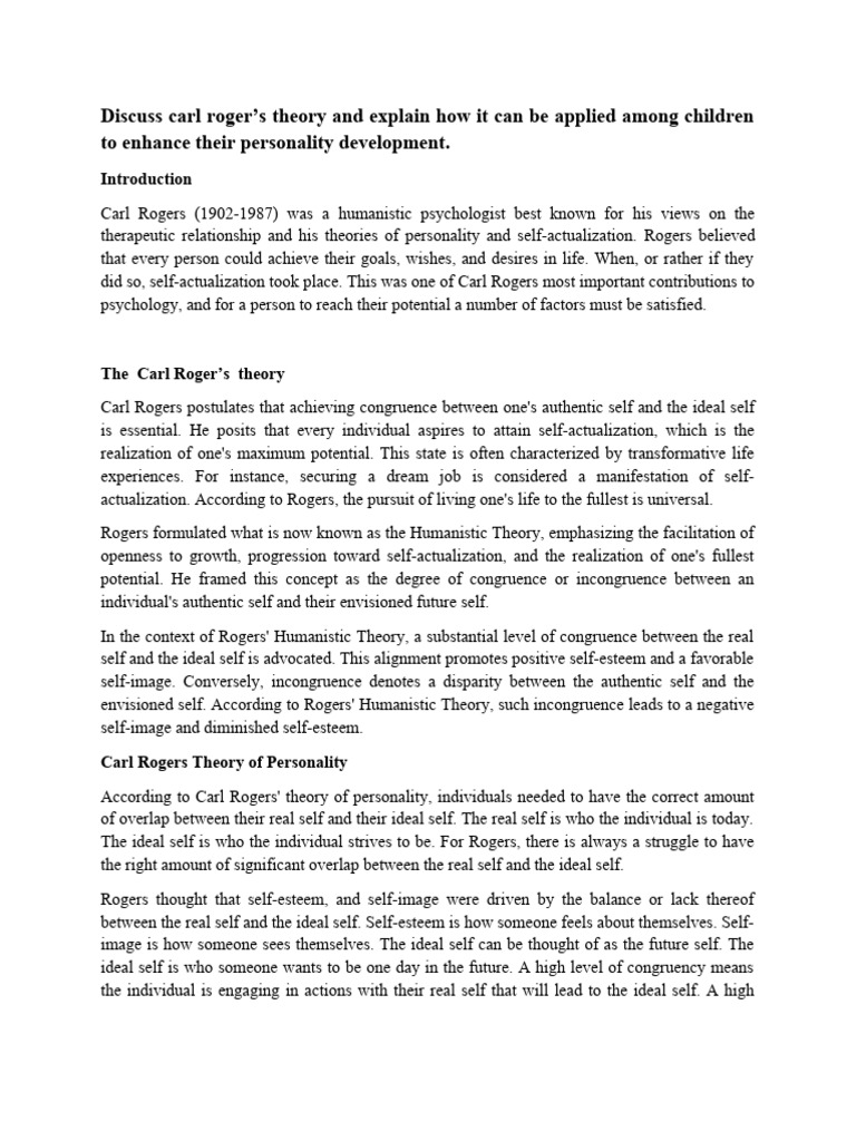 Carl Rogers Theory Asgnt. | PDF | Self Esteem | Humanistic Psychology
