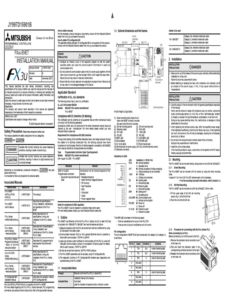 Fx3u Enet, Installation Manual | PDF | Programmable Logic Controller ...