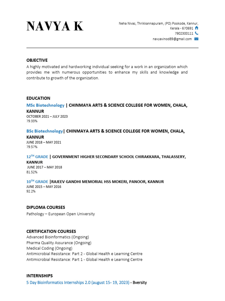 NAVYA CV | PDF | Polymerase Chain Reaction | Gel Electrophoresis