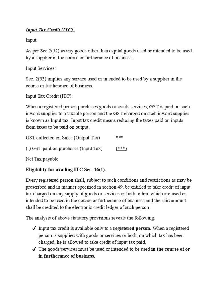 Input Tax Credit | PDF | Taxes | Invoice