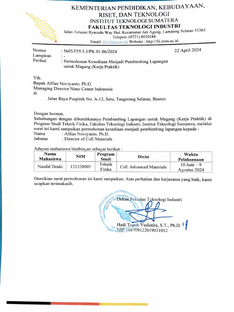 Contoh Surat Permohonan Magang / PKL Ke Perusahaan | PDF
